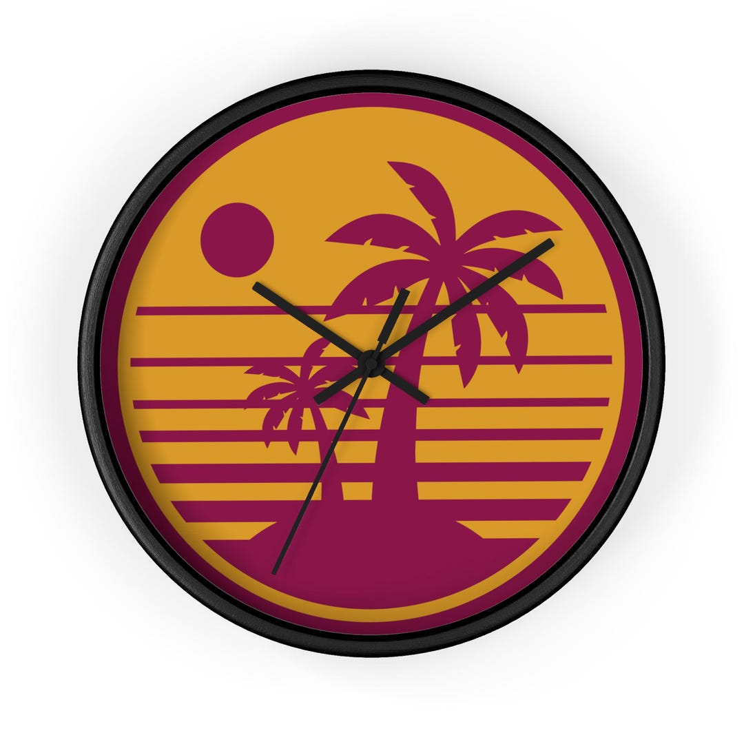 Retro Tropical Sunset Wall Clock, Beach Vibes Round Clock, Coastal Home ...