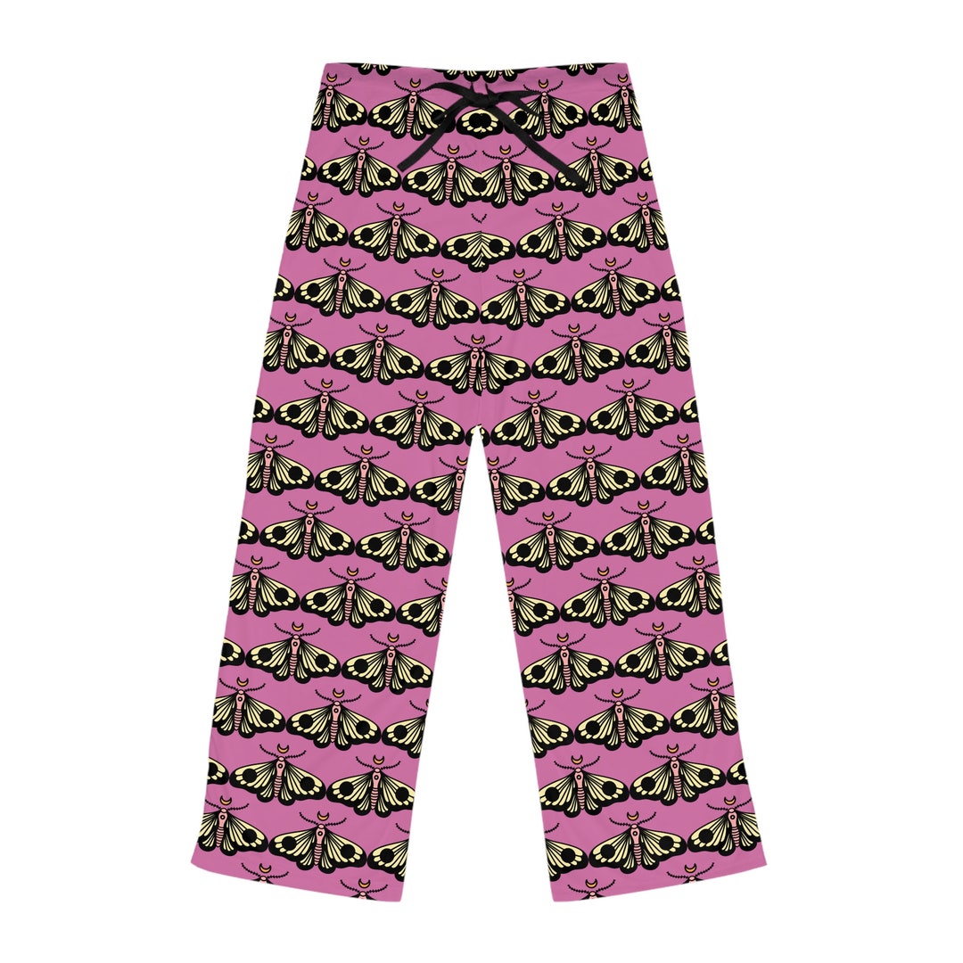 Feminine Moth Print Lounge Pants: Cozy Pink Sleepwear for Women ...