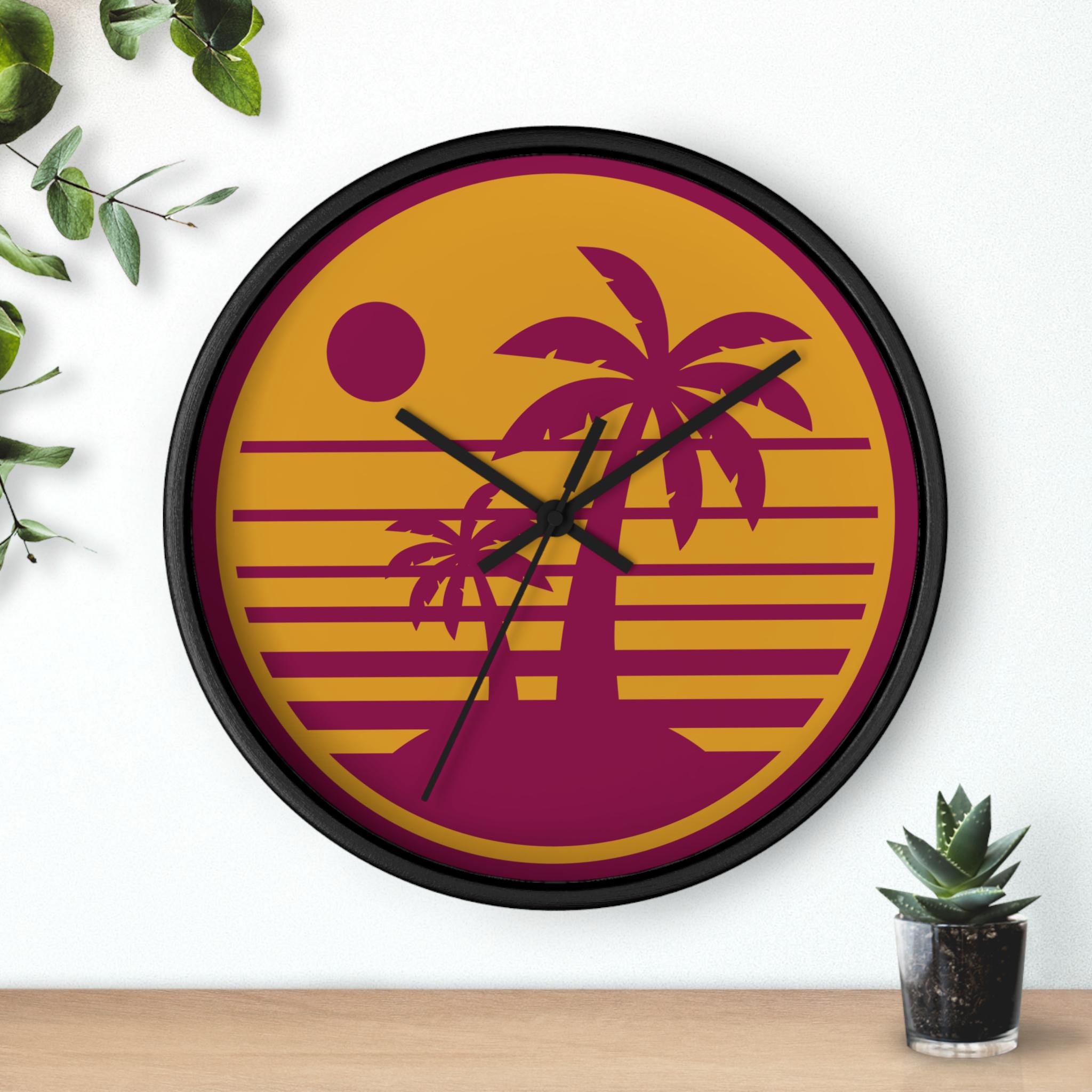 Retro Tropical Sunset Wall Clock, Beach Vibes Round Clock, Coastal Home ...