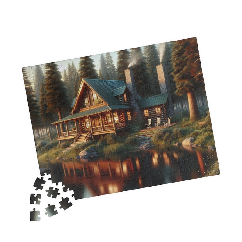 Woodland Cabin Jigsaw Puzzle: Scenic Lake House Gift - Etsy
