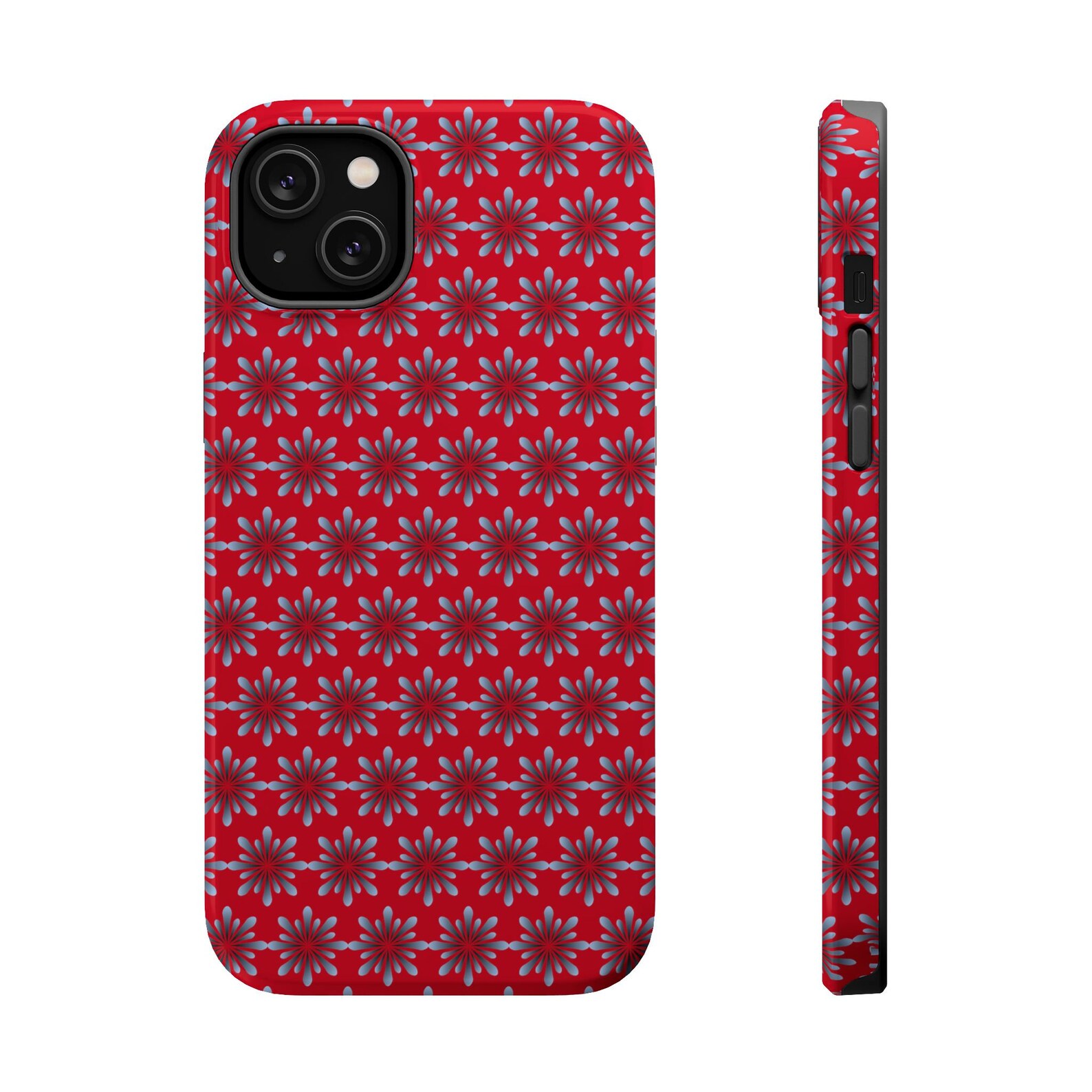 Magnetic Red iPhone Case With Blue Floral Pattern - Durable Protection ...