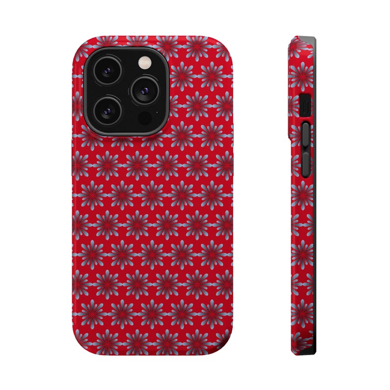 Magnetic Red iPhone Case With Blue Floral Pattern - Durable Protection ...