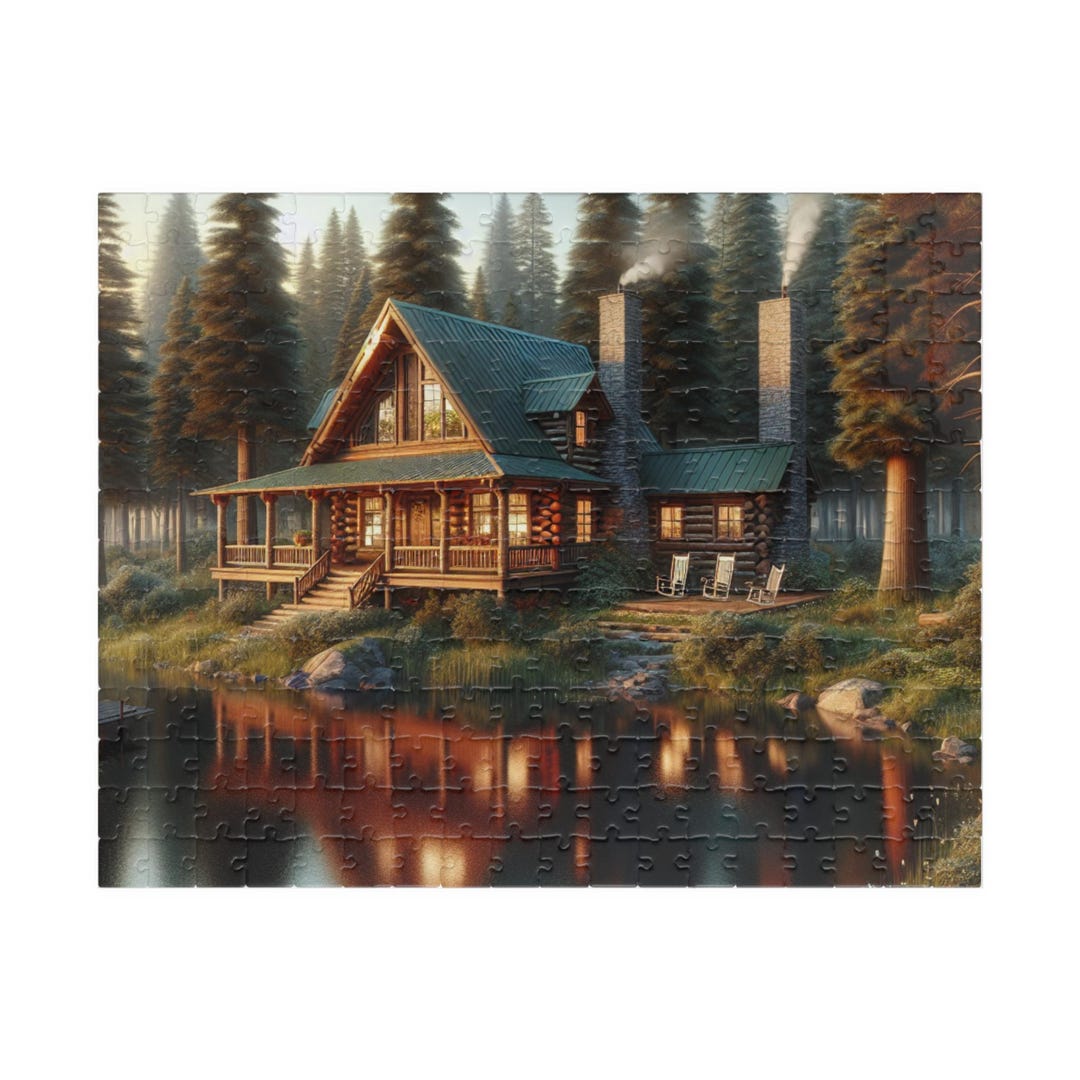 Woodland Cabin Jigsaw Puzzle: Scenic Lake House Gift - Etsy