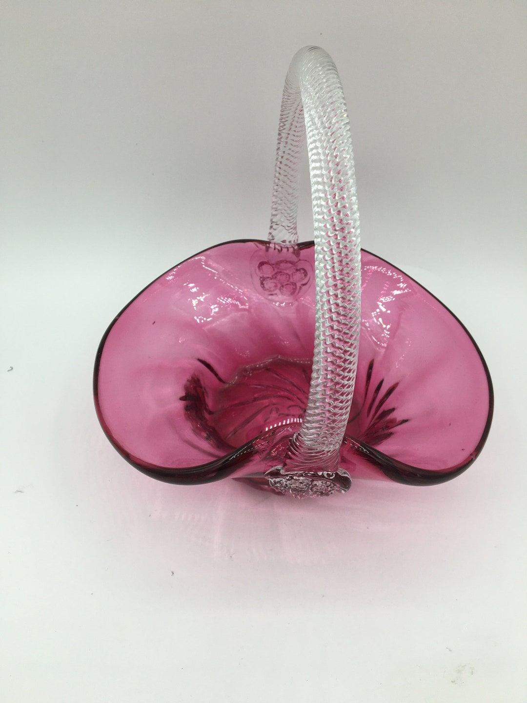 Fenton Cranberry Ruffled Candy Basket With Handle - Etsy