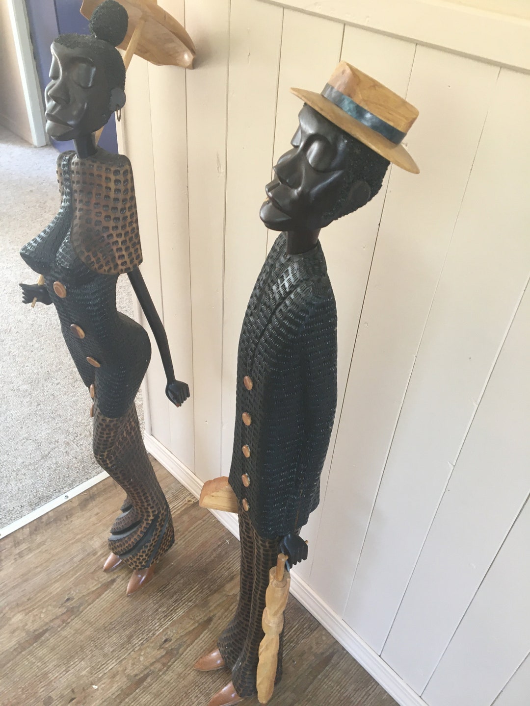 Caribbean Carved Wooden Figures of a Man and Woman - Etsy