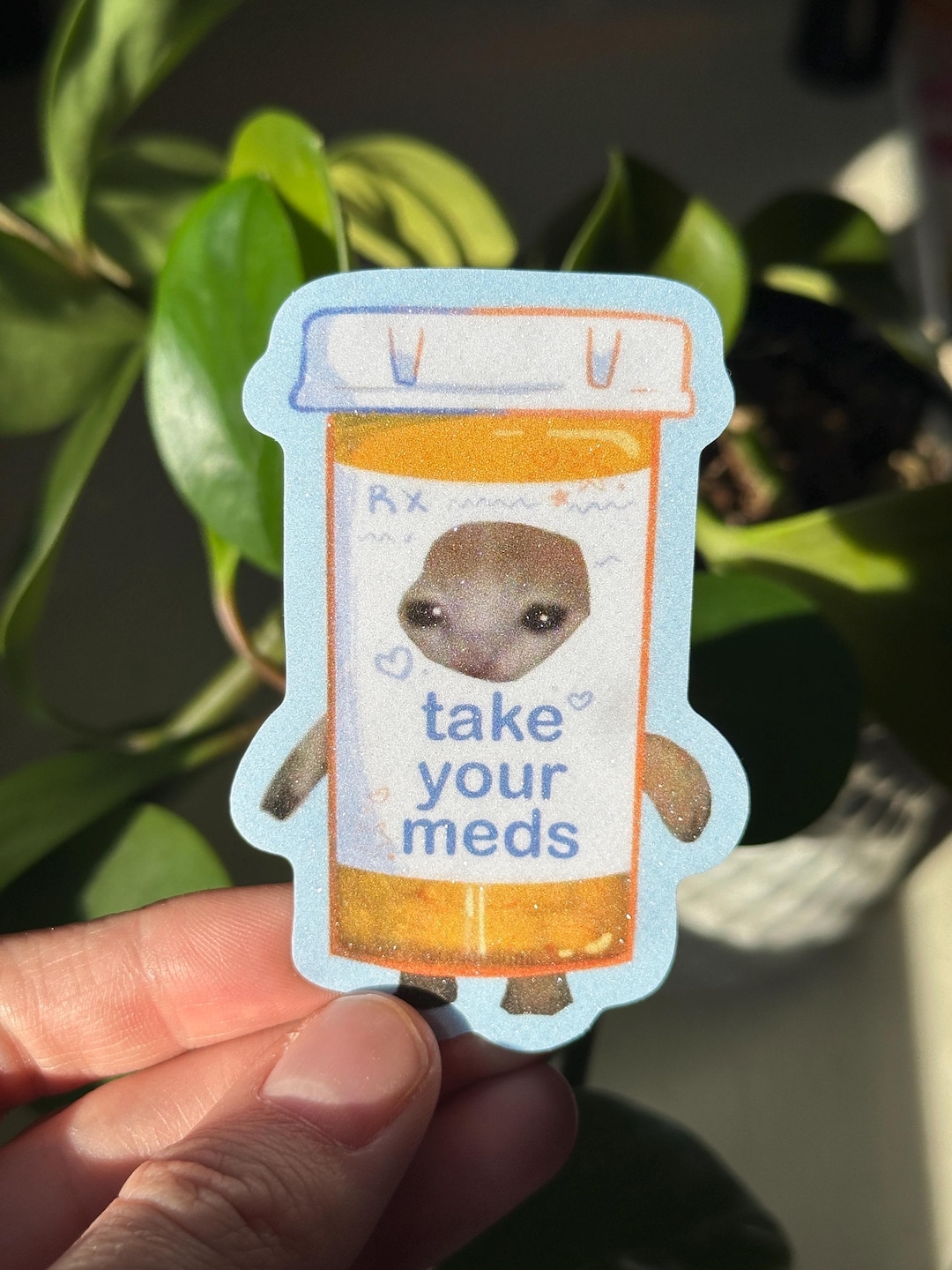 Take Your Meds Sticker: Silly Cat Meme, Waterproof Vinyl Glitter ...