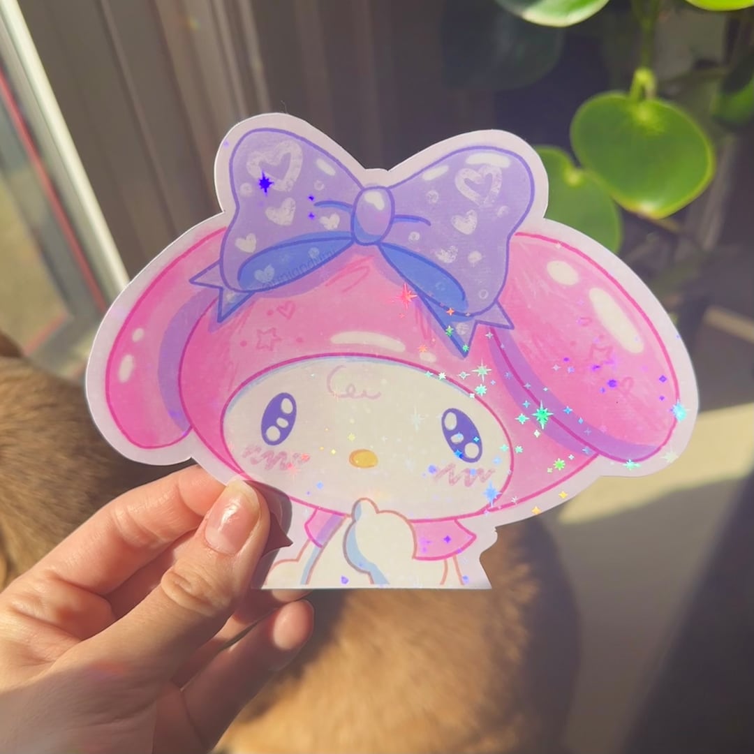My Melo Bunny Car Weatherproof Sticker: Kawaii Anime Holographic Peeker ...