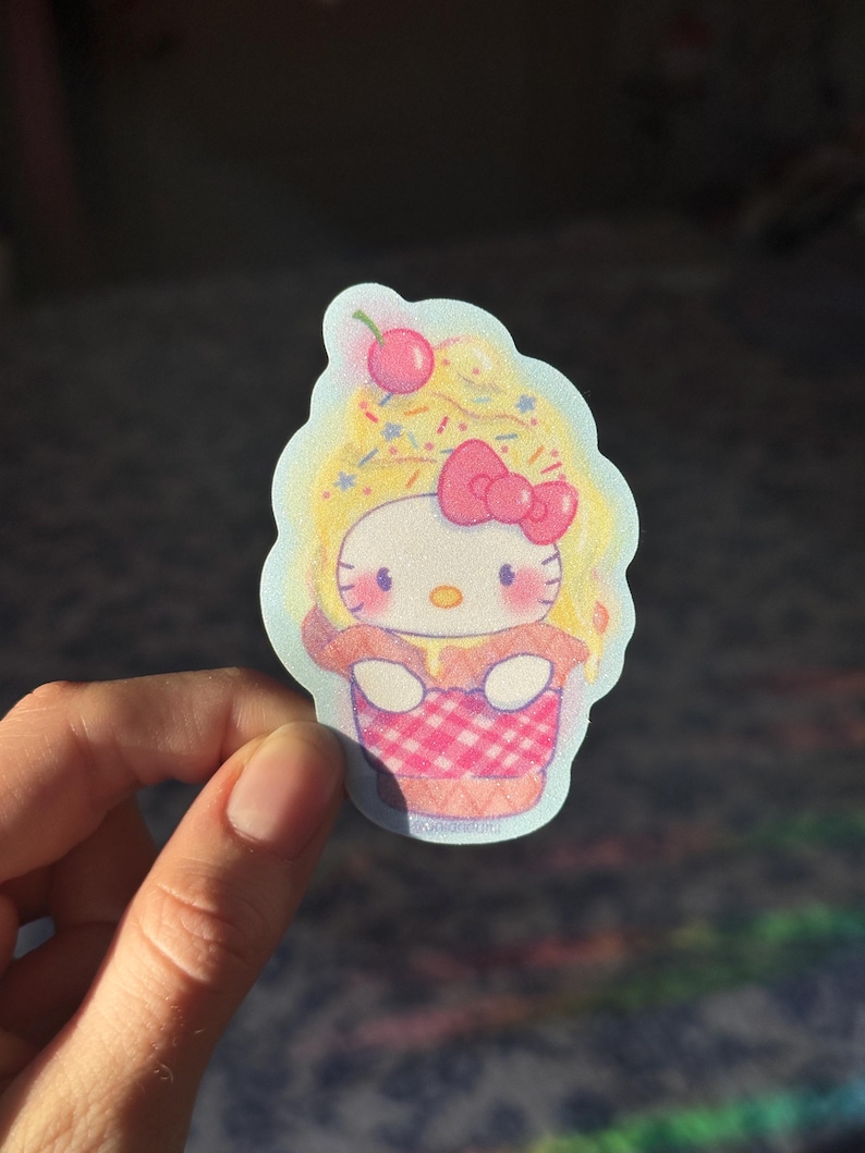 Kitty Ice Cream Sticker: Glitter Vinyl Waterproof Sticker - Etsy