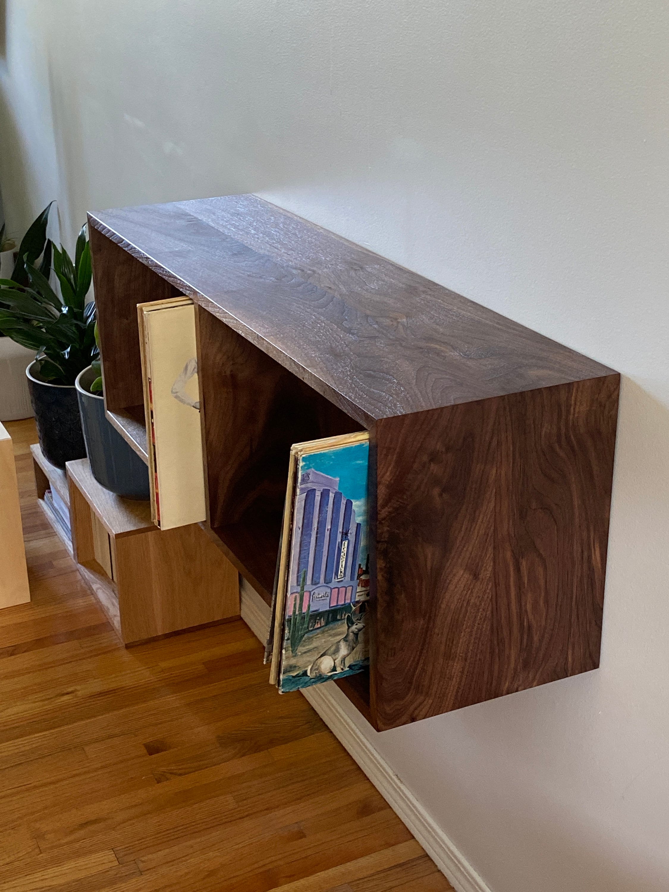 Floating Vinyl Record Storage in Solid Walnut - Etsy