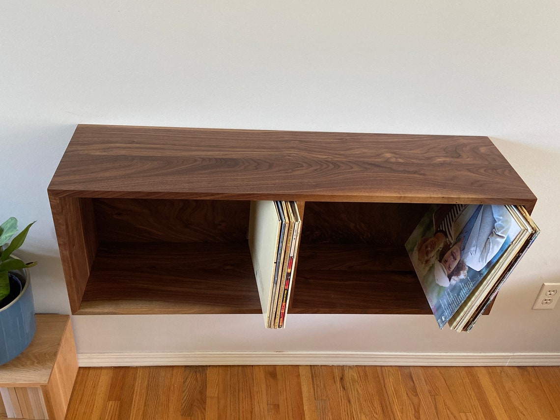 Floating Vinyl Record Storage in Solid Walnut - Etsy