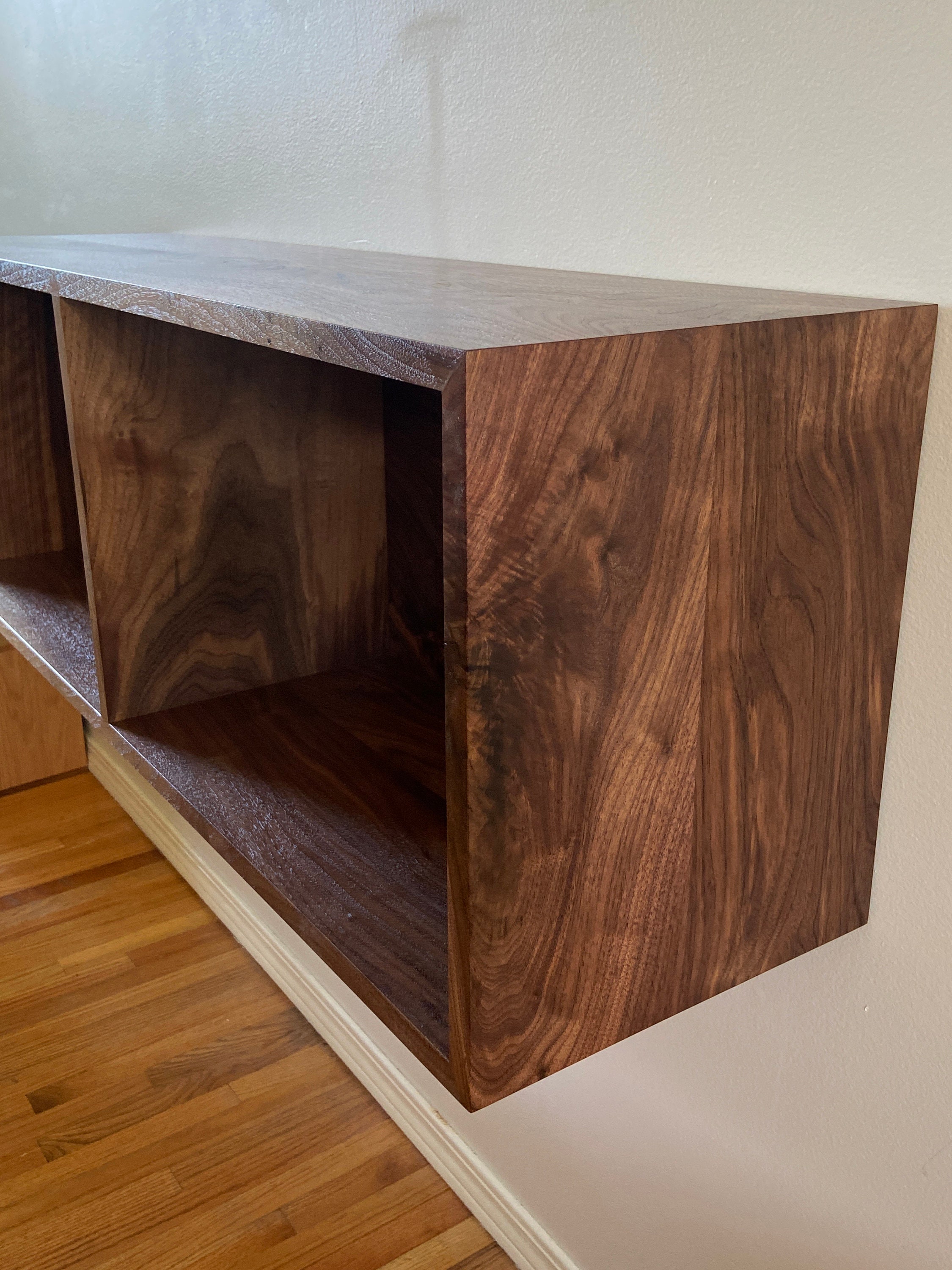 Floating Vinyl Record Storage in Solid Walnut - Etsy