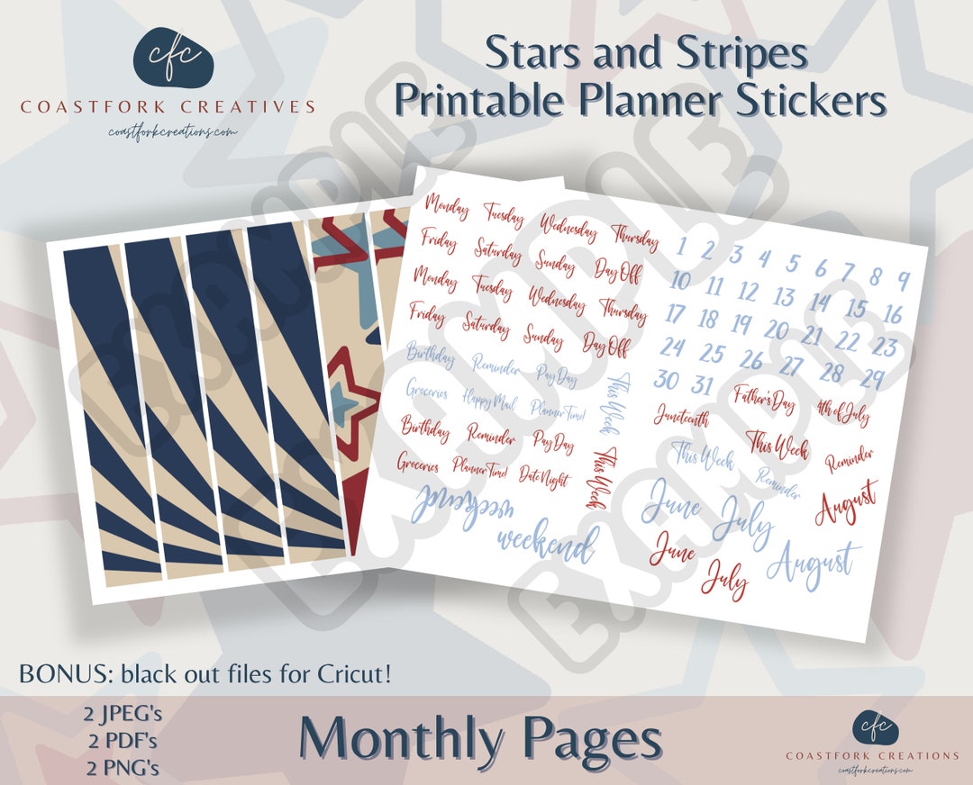 DD Stars and Stripes SUMMER Monthly Printable Planner Summer Months Kit ...