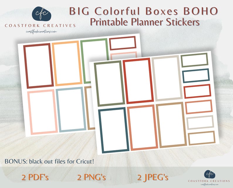 DD - Big HP Boho Colorful Boxes Printable Planner Stickers - Cricut ...