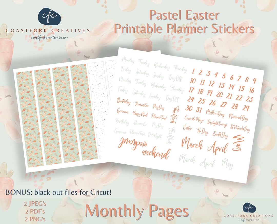 DD Pastel Easter Monthly Printable Planner Stickers Cricut Compatible ...
