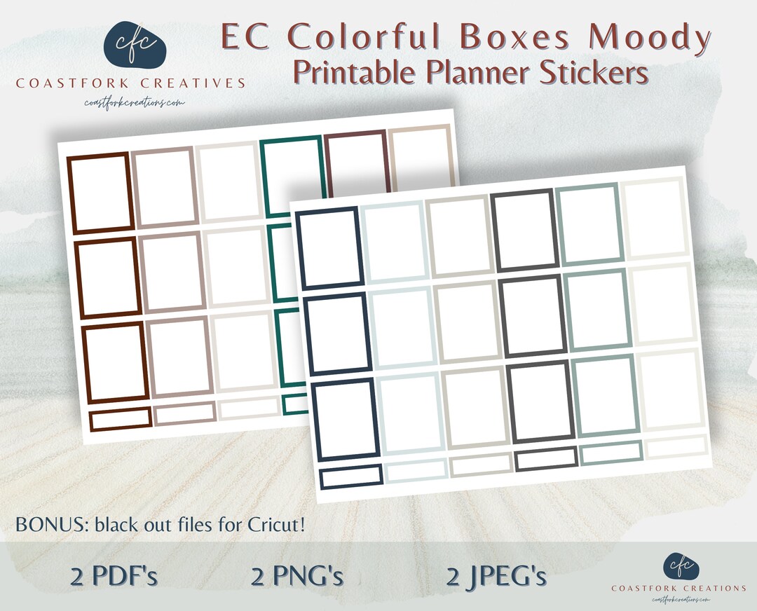 DD EC Moody Colorful Boxes Printable Planner Stickers Cricut Compatible ...