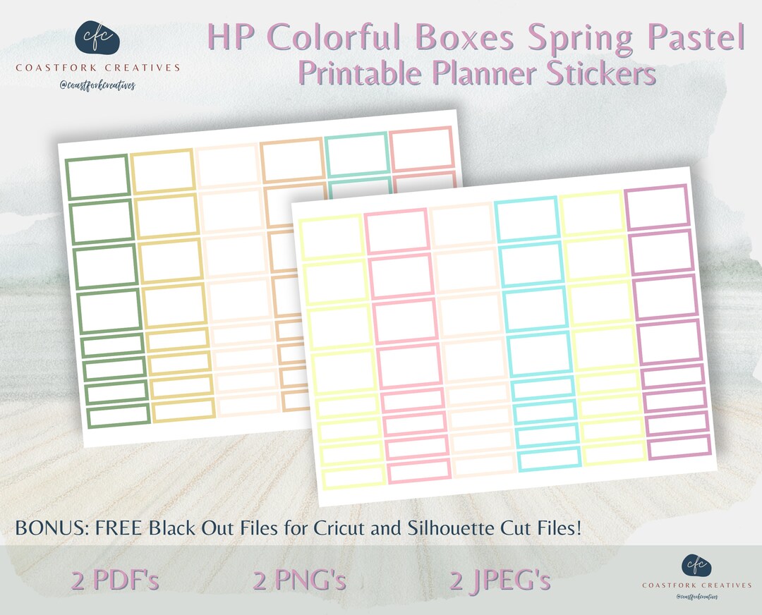 DD - HP Pastel Spring Colorful Boxes Printable Planner Stickers ...