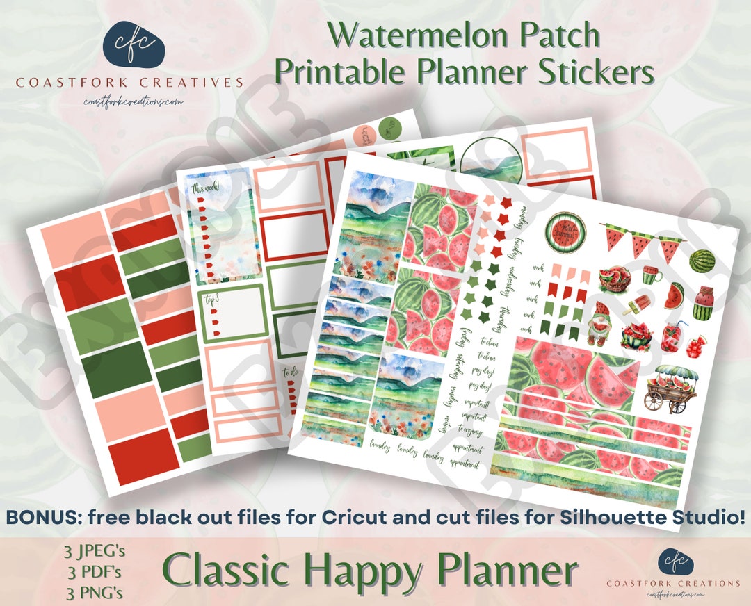 DD - Watermelon Patch Weekly Printable Planner Stickers - Cricut ...