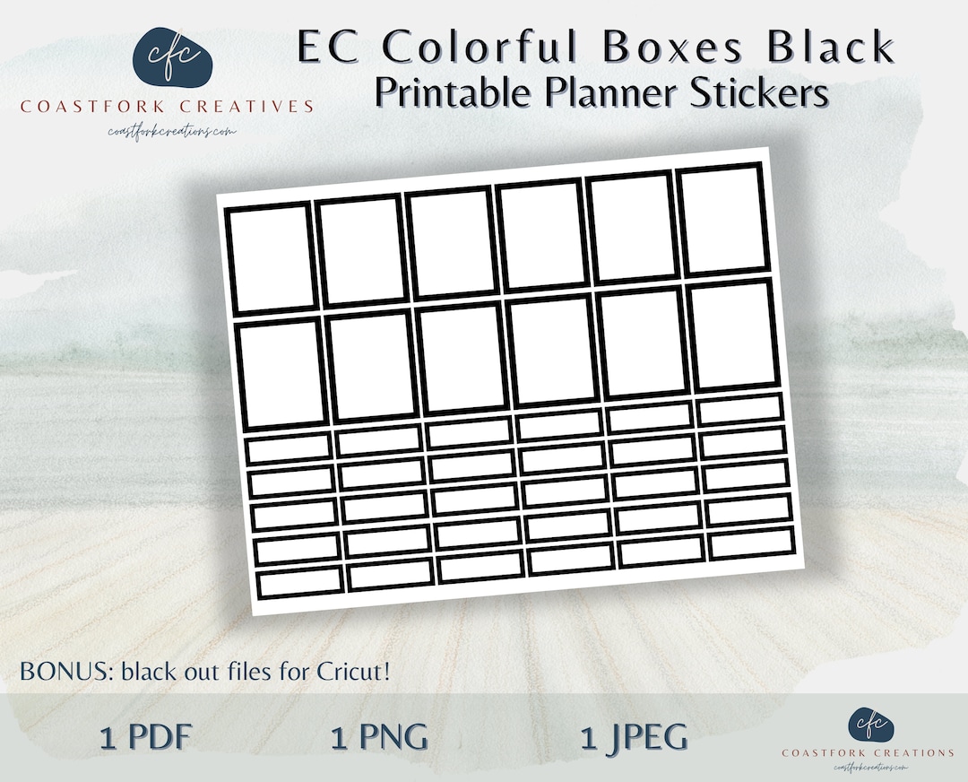 Black Planner Stickers | Solid Black Colorful Boxes Printable | Digital ...