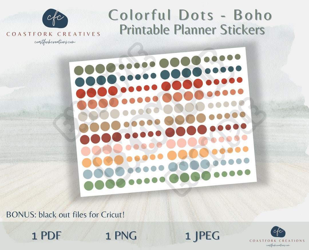 DD - Boho Colorful Dots Printable Planner Stickers - Cricut Compatible ...