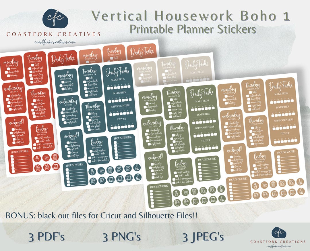 DD - Vertical Housework Planner Stickers - Boho 1 - Printable Stickers ...