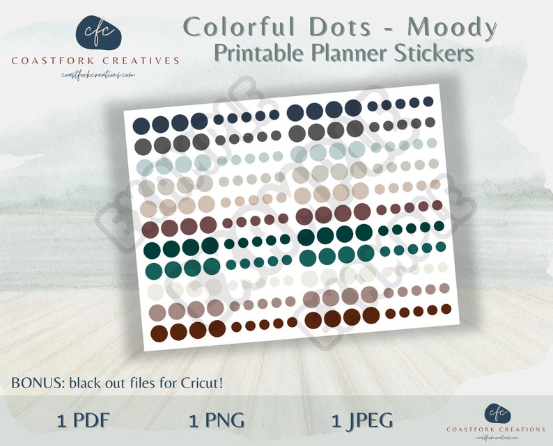 DD - Moody Colorful Dots Printable Planner Stickers - Cricut Compatible ...
