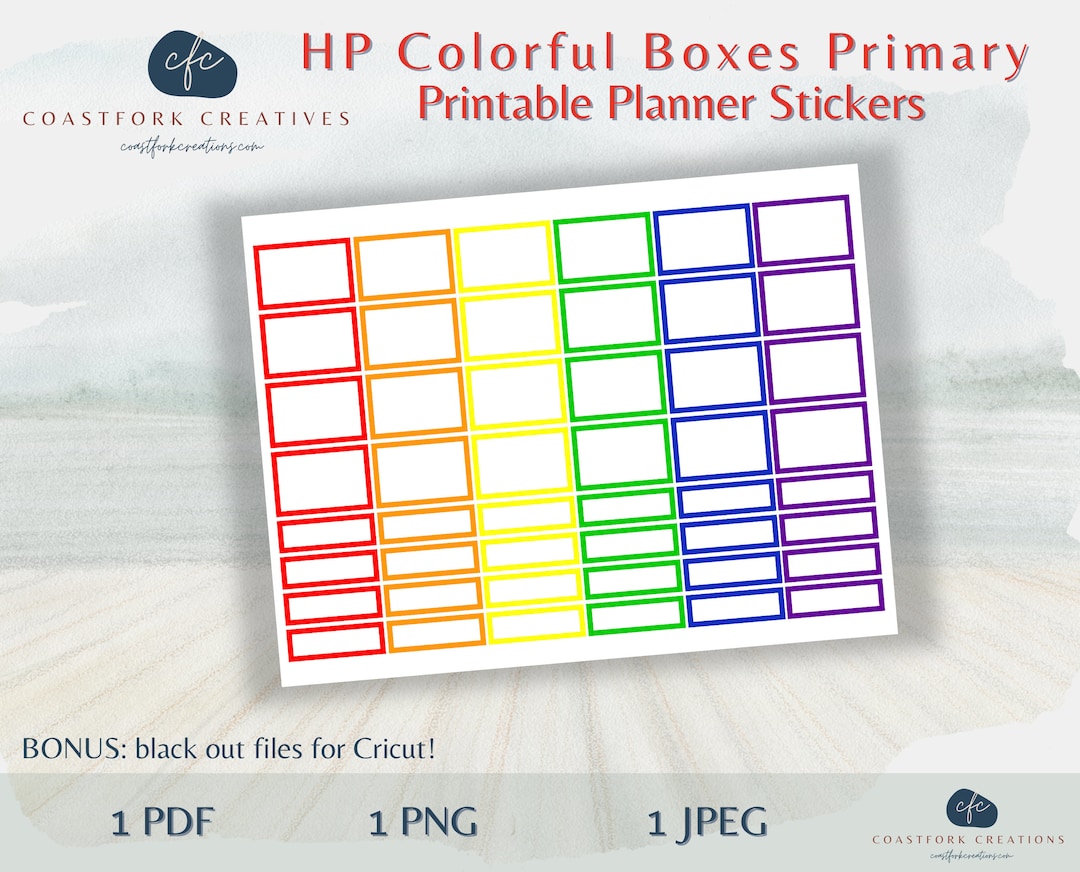 DD - HP Primary Colors Colorful Boxes Printable Planner Stickers ...