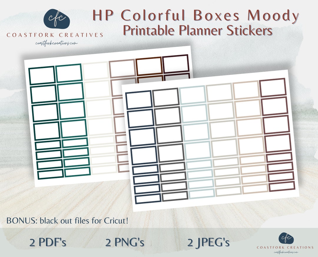 Half Box Planner Stickers | Moody Colorful Boxes Printable | Digital ...