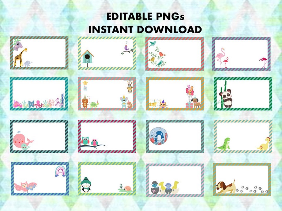 ANIMALS 16 Labels Editable Labels PNG PDF Printable Digital Collage ...