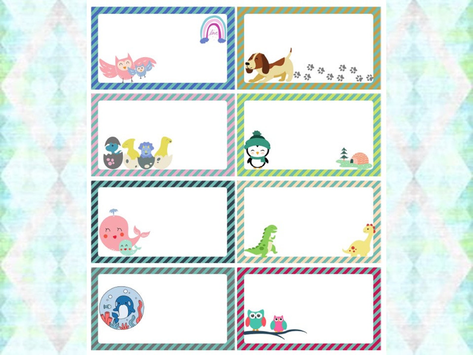 ANIMALS 16 Labels Editable Labels PNG PDF Printable Digital Collage ...