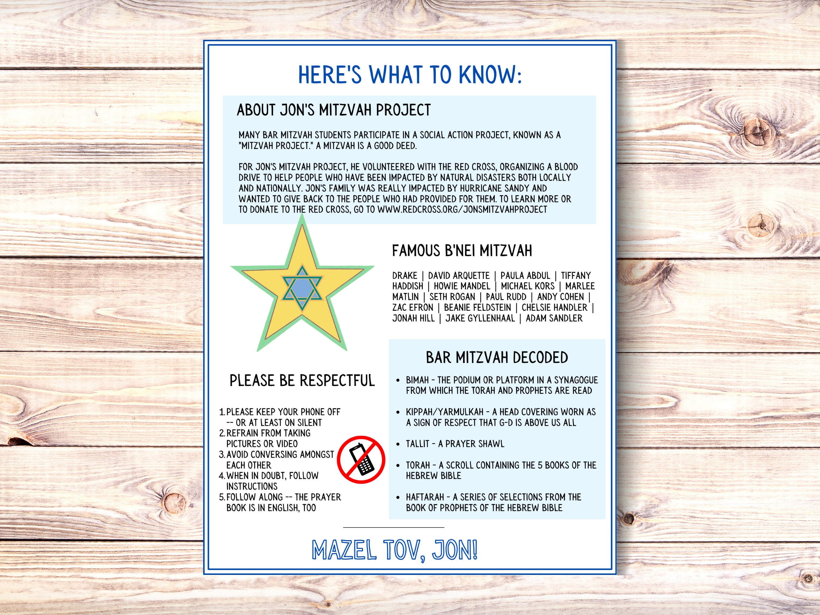 Printable Bar Mitzvah Program - Bar Mitzvah Program Template - Bar ...
