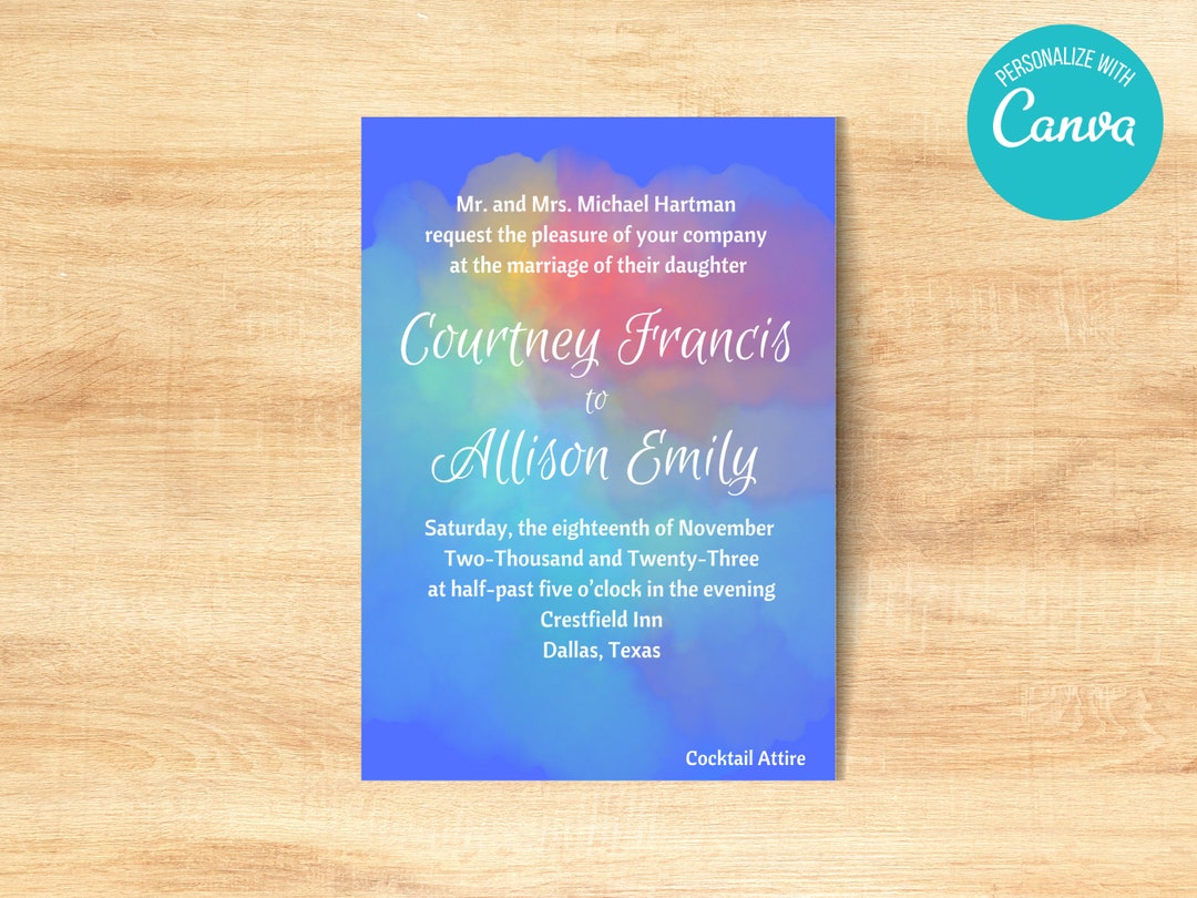 Rainbow Watercolor Wedding Invitation: LGBTQ Pride (DIY Canva Template ...
