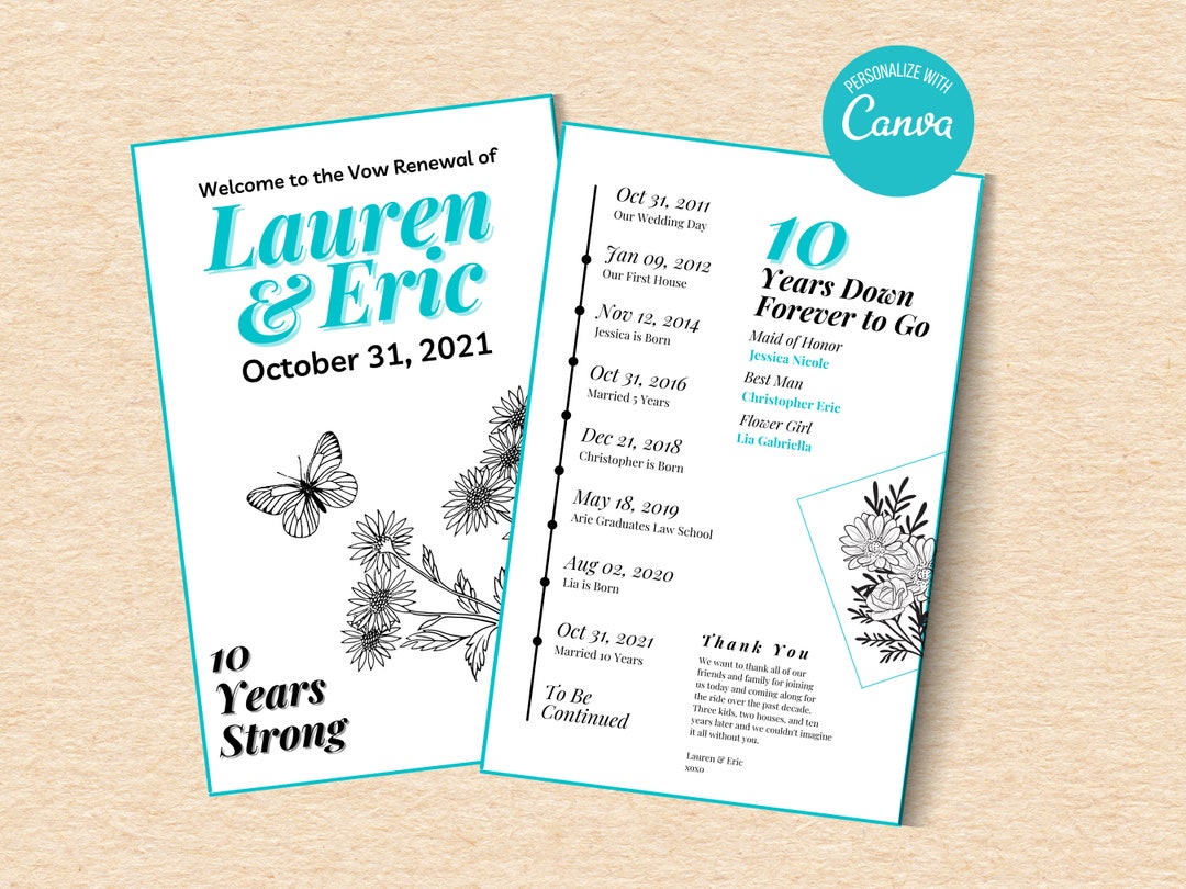 DIY Vow Renewal - Renewal Ceremony Program - Renewal Ceremony Keepsake ...