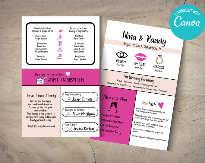 Infographic Wedding Program Canva Template: Fun, Editable (digital Download 4.25x11 Inch) - Etsy ...
