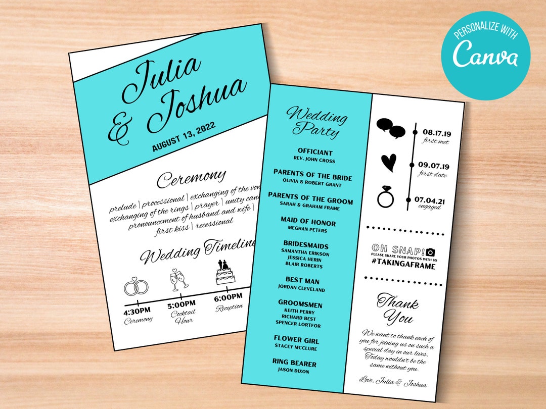 Printable Wedding Program - Wedding Program Template - Customizable ...