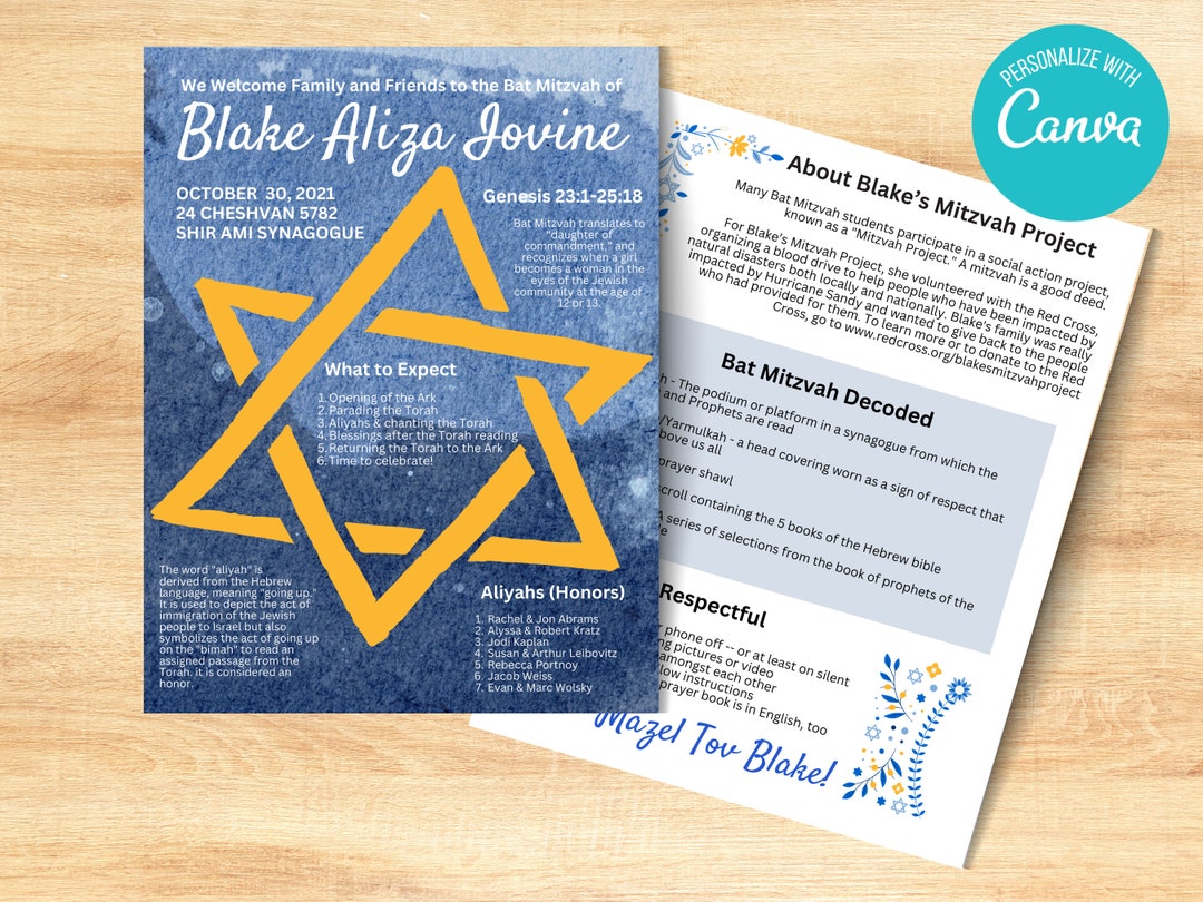 Bat Mitzvah Program - Bat Mitzvah Ceremony Template - Modern Bat ...