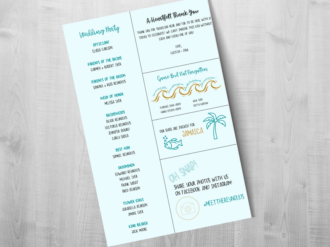 Beach Wedding Printable Wedding Programs - Destination Wedding Program ...
