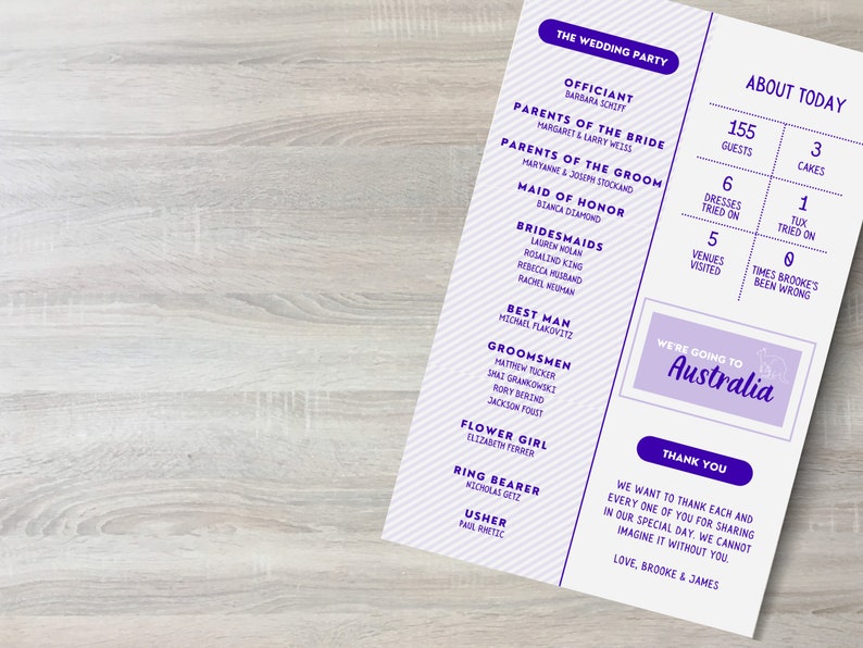 Playful Wedding Program Template: Customizable Infographic (digital ...