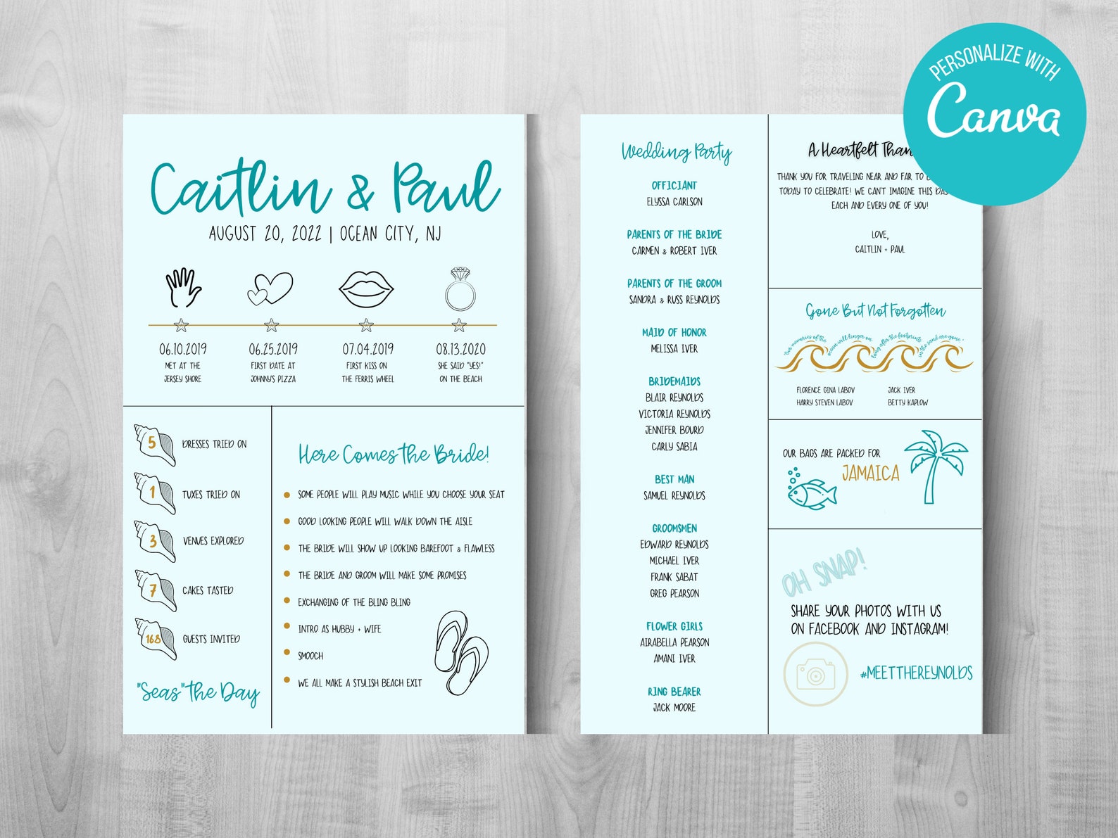 Beach Wedding Printable Wedding Programs - Destination Wedding Program ...