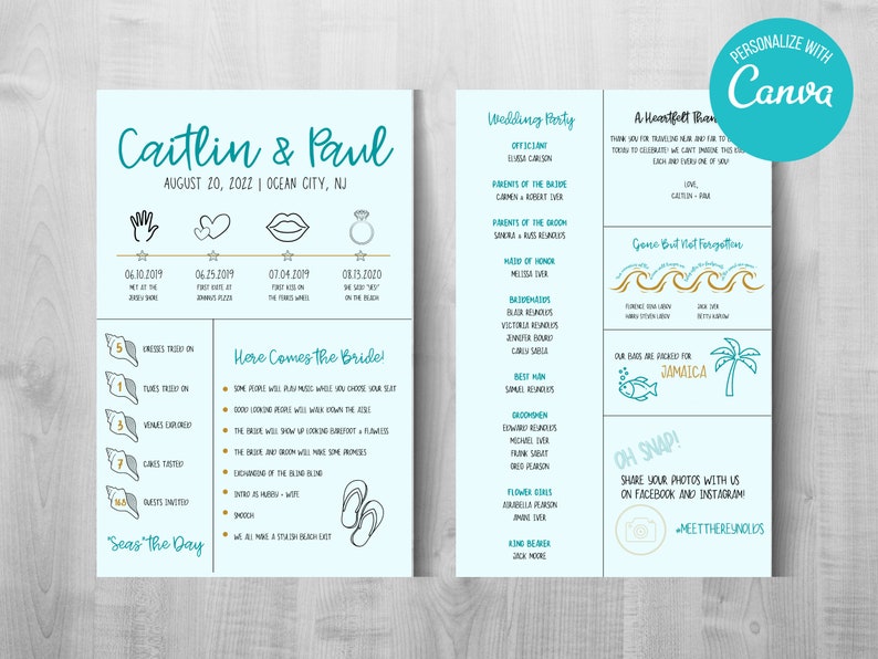 Beach Wedding Printable Wedding Programs - Destination Wedding Program ...