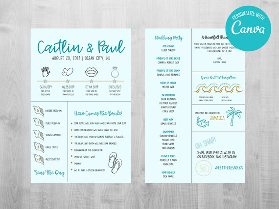 Beach Wedding Printable Wedding Programs Destination Wedding - Etsy