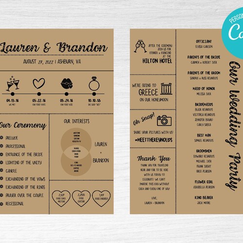 Printable Infographic Wedding Program Burgundy Ceremony | Etsy Canada