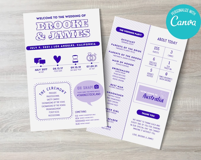 Fun Infographic Wedding Program Template, 5x8 2sides - Wedding Programs ...