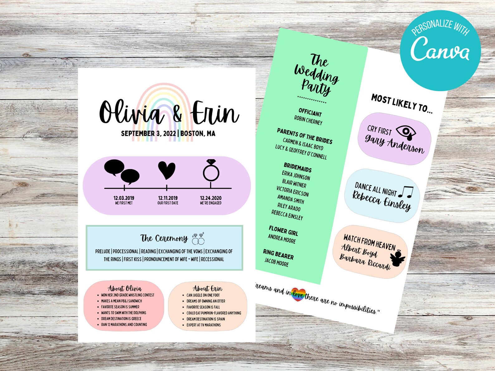 Gay Wedding Programs LGBTQ Wedding Program Template - Etsy