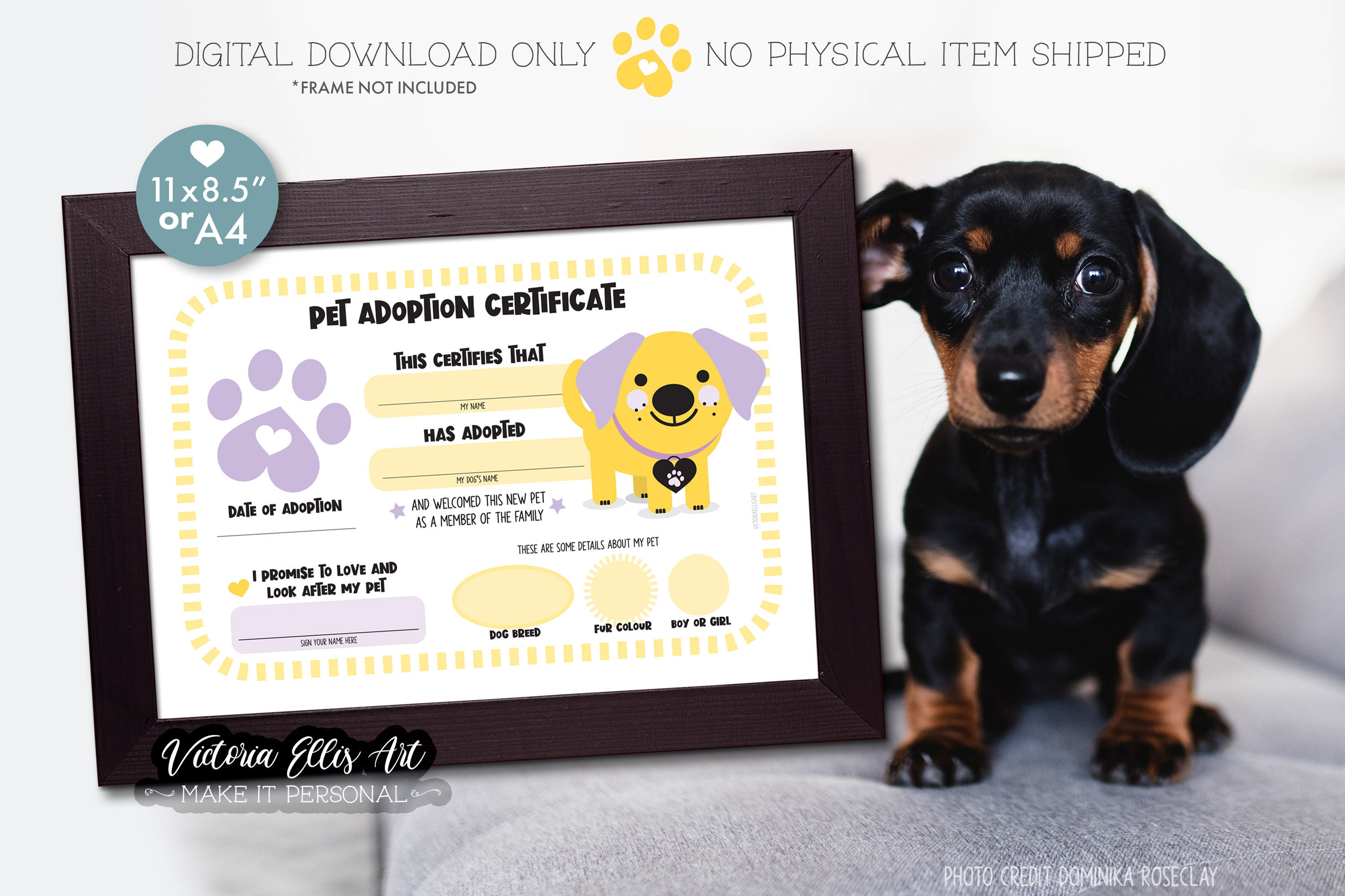 DIGITAL DOWNLOAD Certificate For Children PRINTABLE Art Pet Puppy ...