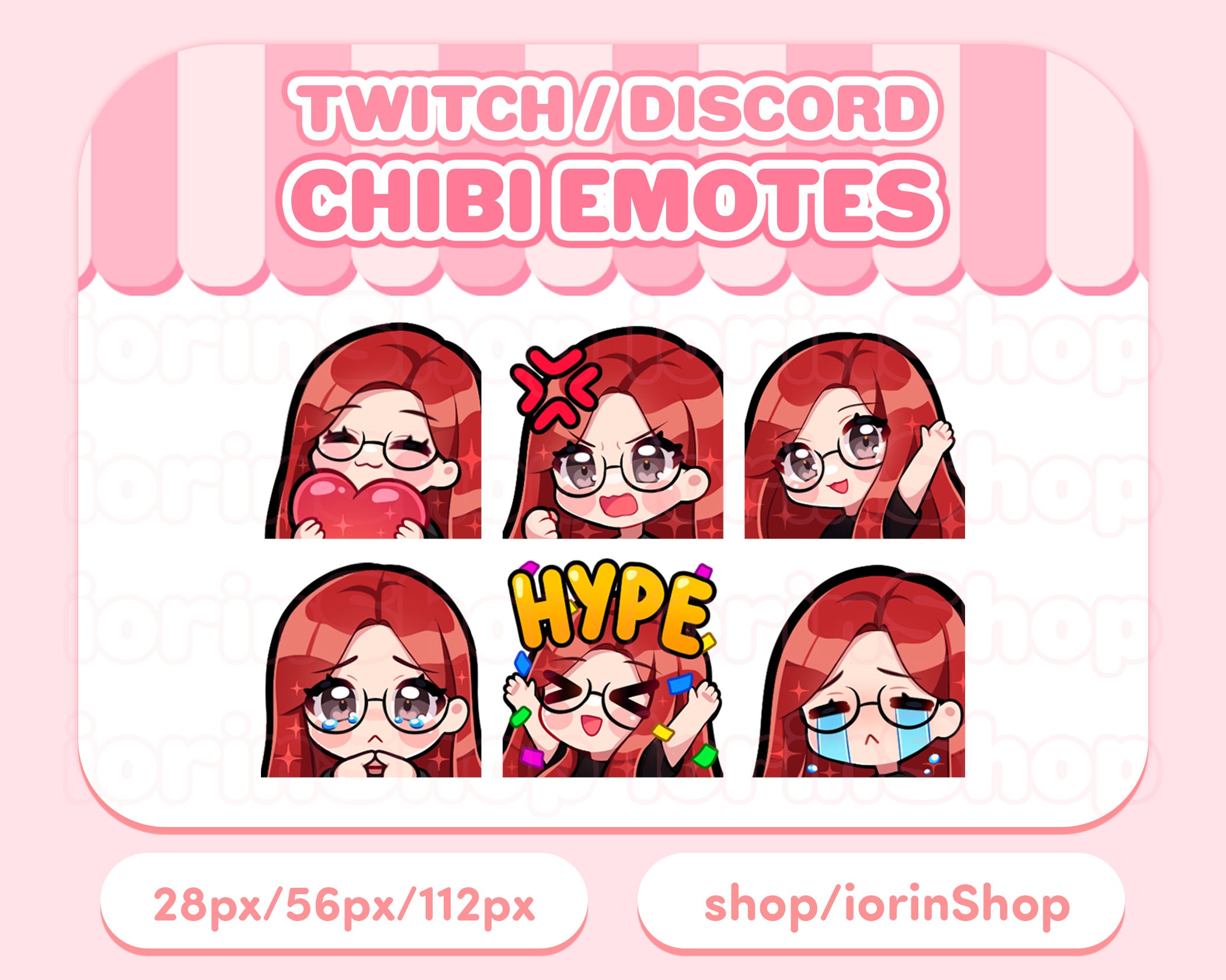 Red Hair / Glasses / Light Skin | Twitch Emotes Set | Twitch - Discord ...