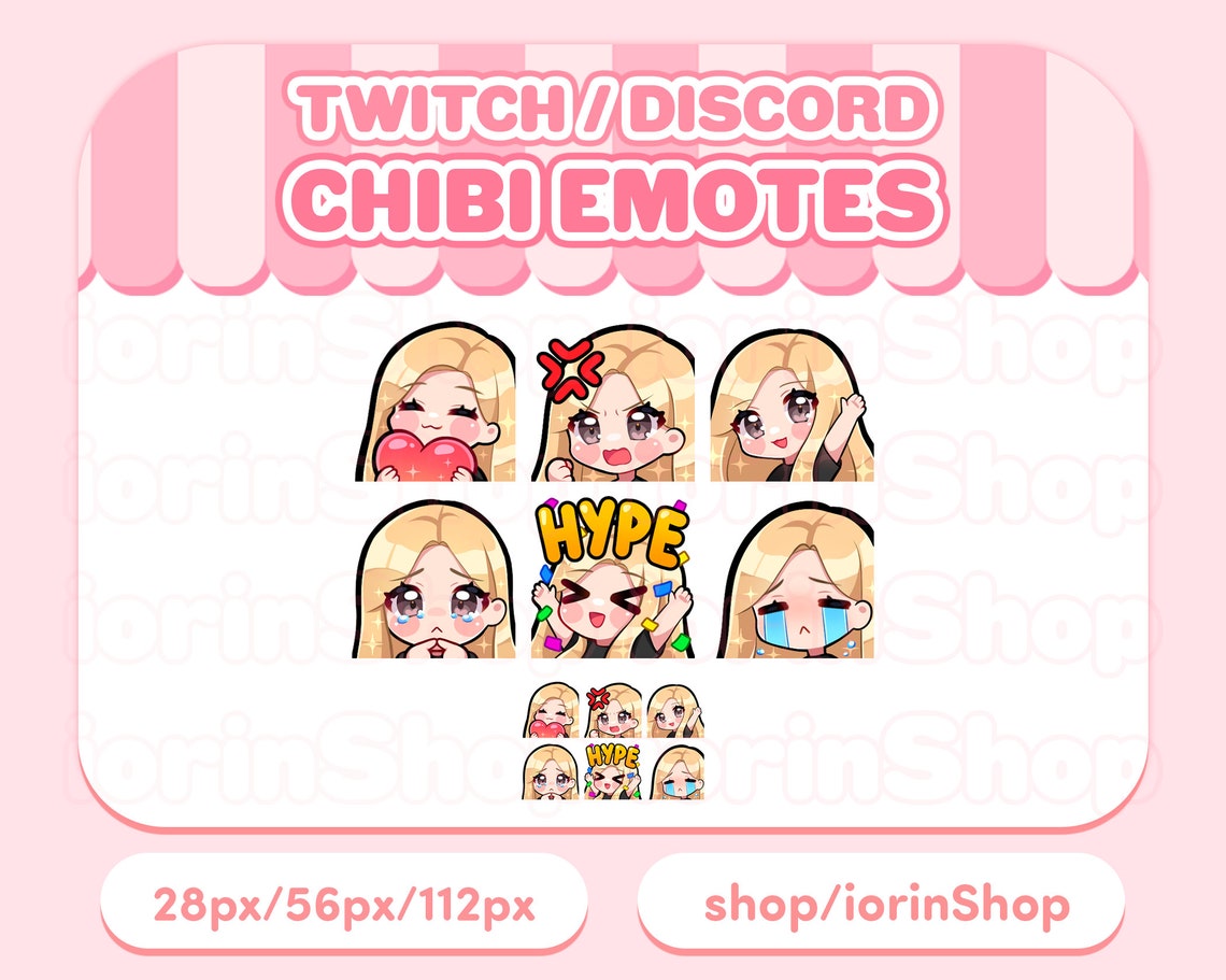 Cabello rubio / piel clara / Twitch Emotes Set / Twitch Discord ...
