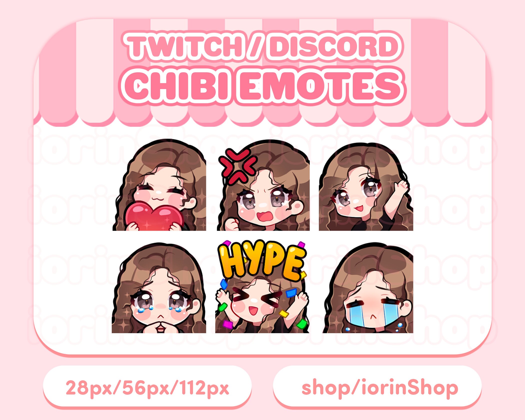 Brown Curly Hair Light Skin Twitch Emotes Set Twitch Discord Streamer