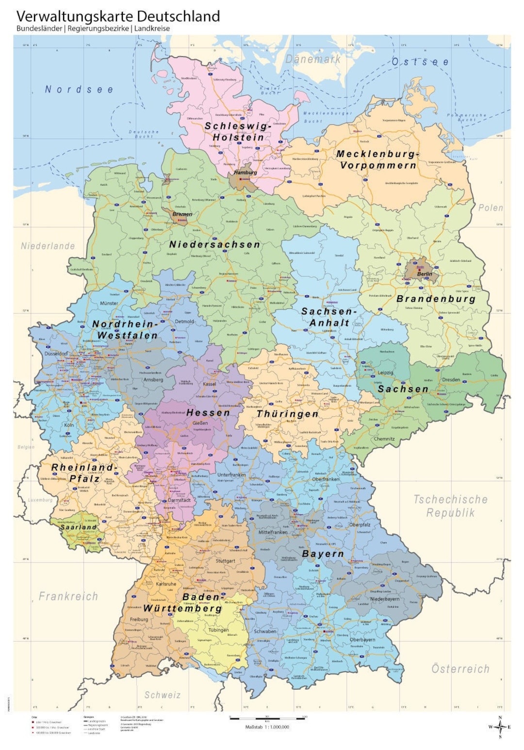 Political Administrative Map of Germany With Federal States ...