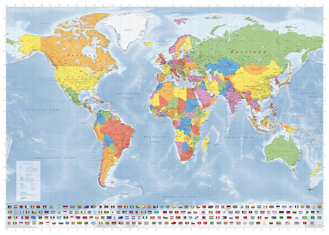Large World Map, Political Status 2024, 140 X 100 Cm, Poster, Flags of ...
