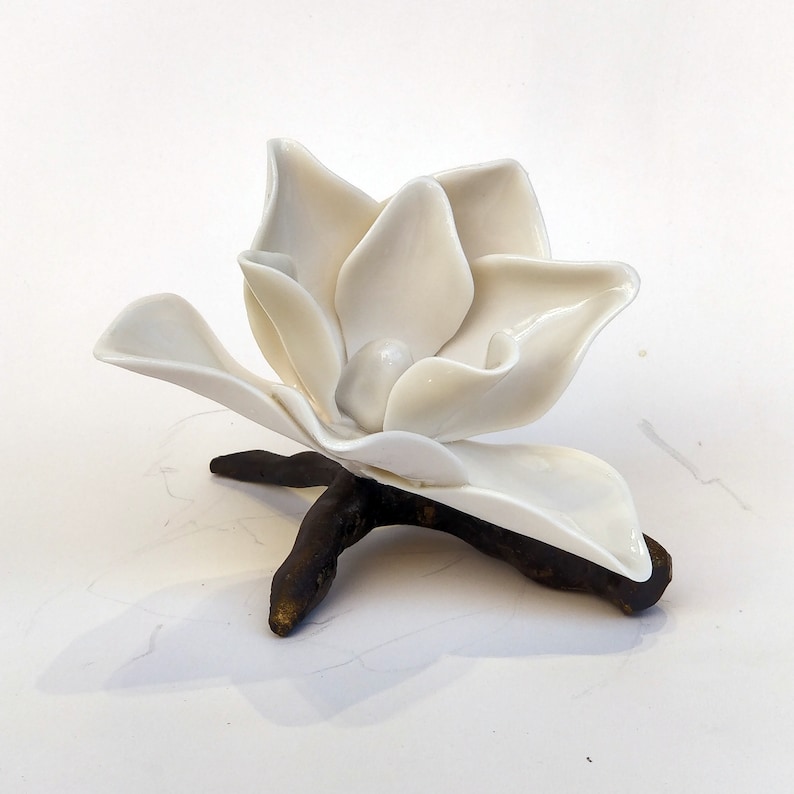White Porcelain Magnolia on Bronze Branch (S) - Etsy